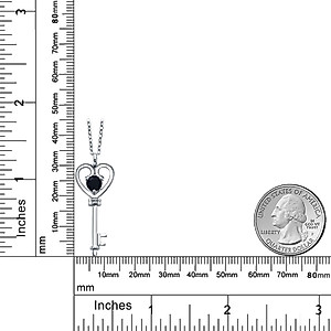 Gem Stone King Heart Key Pendant Necklace For Women In 925 Sterling Silver | Round 5MM | Gemstone Birthstone | Mom Wife Birthday Anniversary Graduation Gifts | With 18 Inch Silver Chain