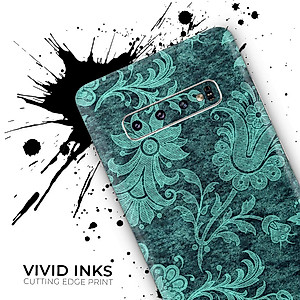 DesignSkinz Green and Teal Floral Velvet v3 Protective Vinyl Decal Wrap Skin Cover Compatible with The Samsung Galaxy S20 (Screen Trim & Back Glass Skin)