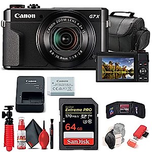 Canon PowerShot G7 X Mark II Digital Camera (1066C001), 64GB Memory Card, Card Reader, Soft Bag, Flex Tripod, Hand Strap, Memory Wallet, Cleaning Kit (International Model) (Renewed)