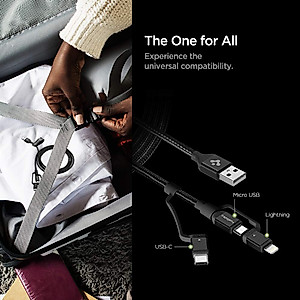 Spigen DuraSync 3 in 1 Universal Charger Cable, Micro USB/Lightning/USB C adapters [MFi Certified], 4.9ft Premium Braided Multi Charging Cable for iPhone 12/Pro/Max/Mini/SE/iPad/Galaxy/Pixel & More