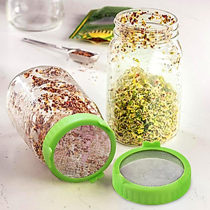 Sprouting Lids, Removable Stainless Mesh Screen Lids for 86mm Wide Mouth Mason Jar micro greens growing kits Suit for Grow Bean Sprouts, Alfalfa, Salad Sprouts, Lentil(Green) (4PCS)