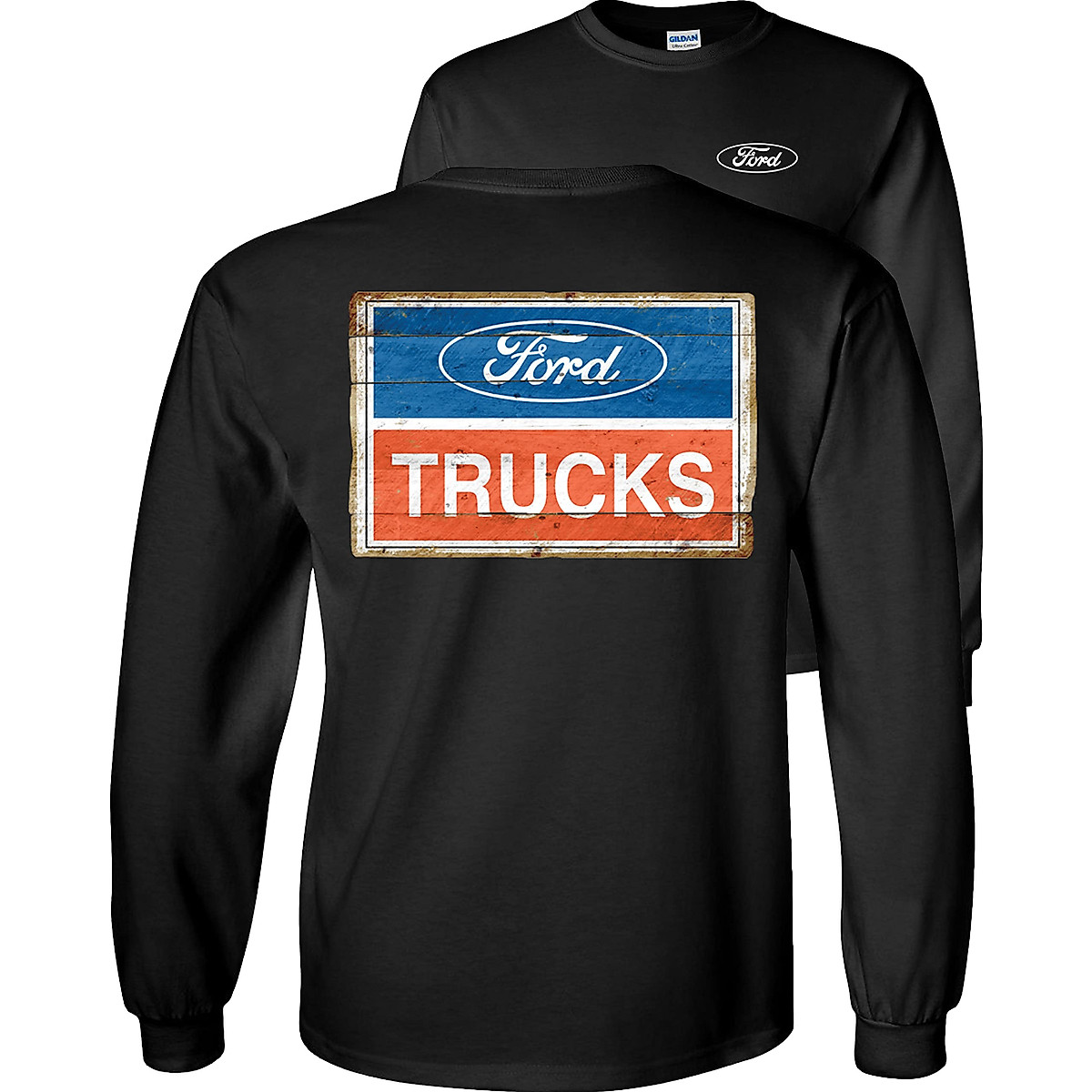 Fair Game Red White Blue Sign Ford Trucks Long Sleeve Shirt Patriotic F150 Truck Logo-Black-XL