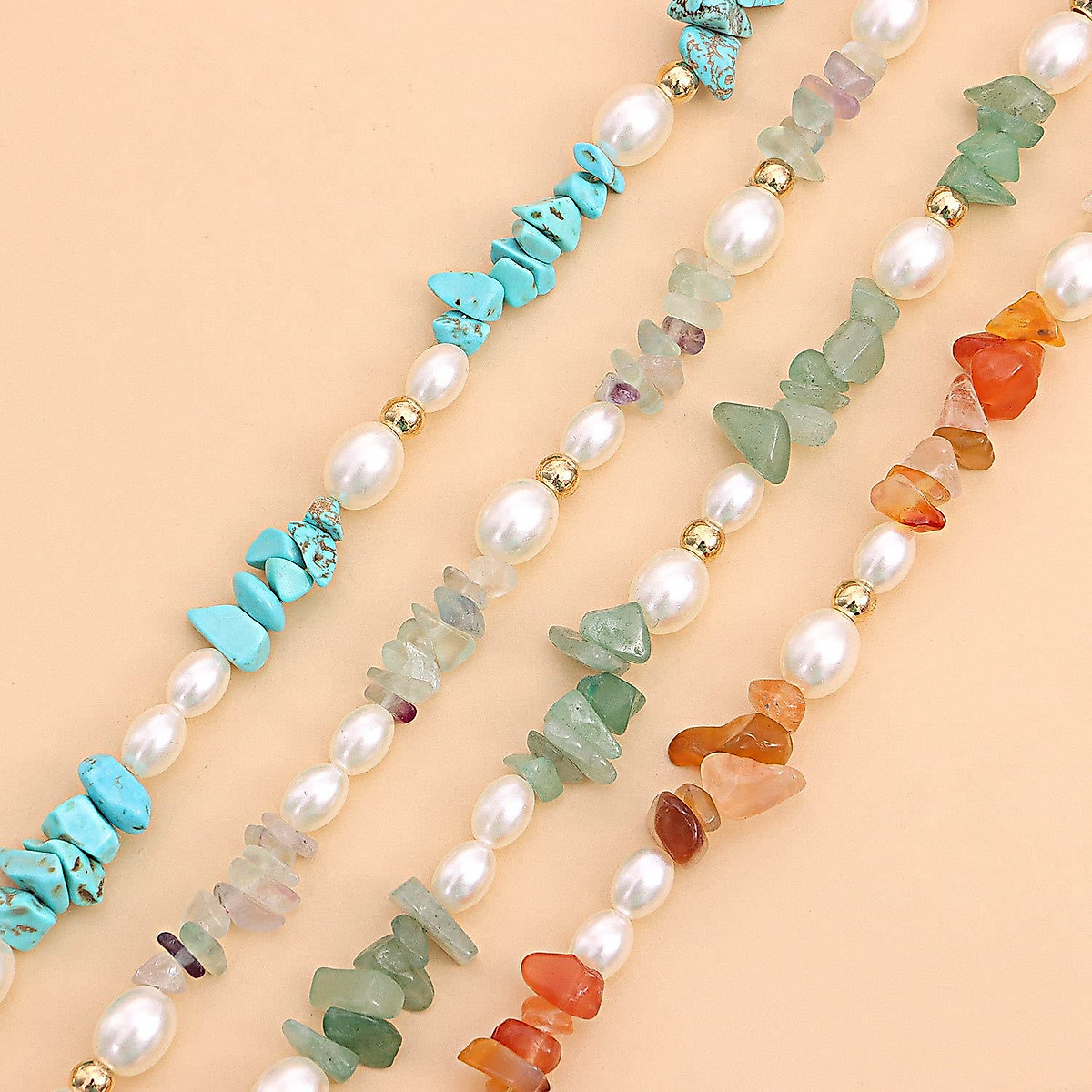 Bohemian Pearl Carnelian Crystal Necklace Green Transparent Crystal Natural Irregular Stone Choker Turquoise Beaded Necklace for Women Jewelry-light