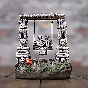 innodept12 Halloween Swinging Skeleton Figure Decor, LED Village Swing Skeleton Halloween Figurine, Swing Moves Back and Forth