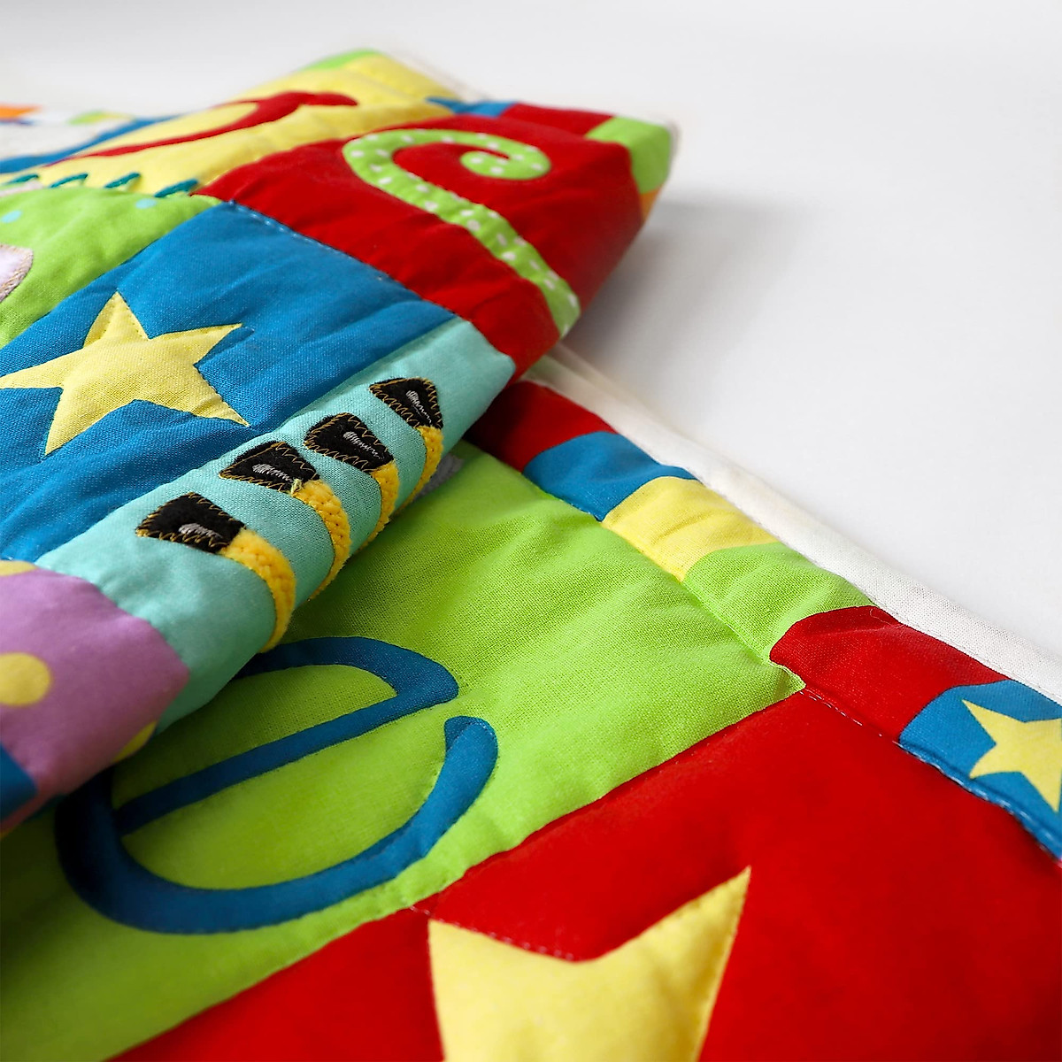 Let's Make Memories Personalized Baby Quilt - 3D Applique & Embroidered Name - Heirloom Keepsake for New Baby - Textured Details - Alphabet & Animals - Nursery Decor - Baby Shower - 42x32 - Primary