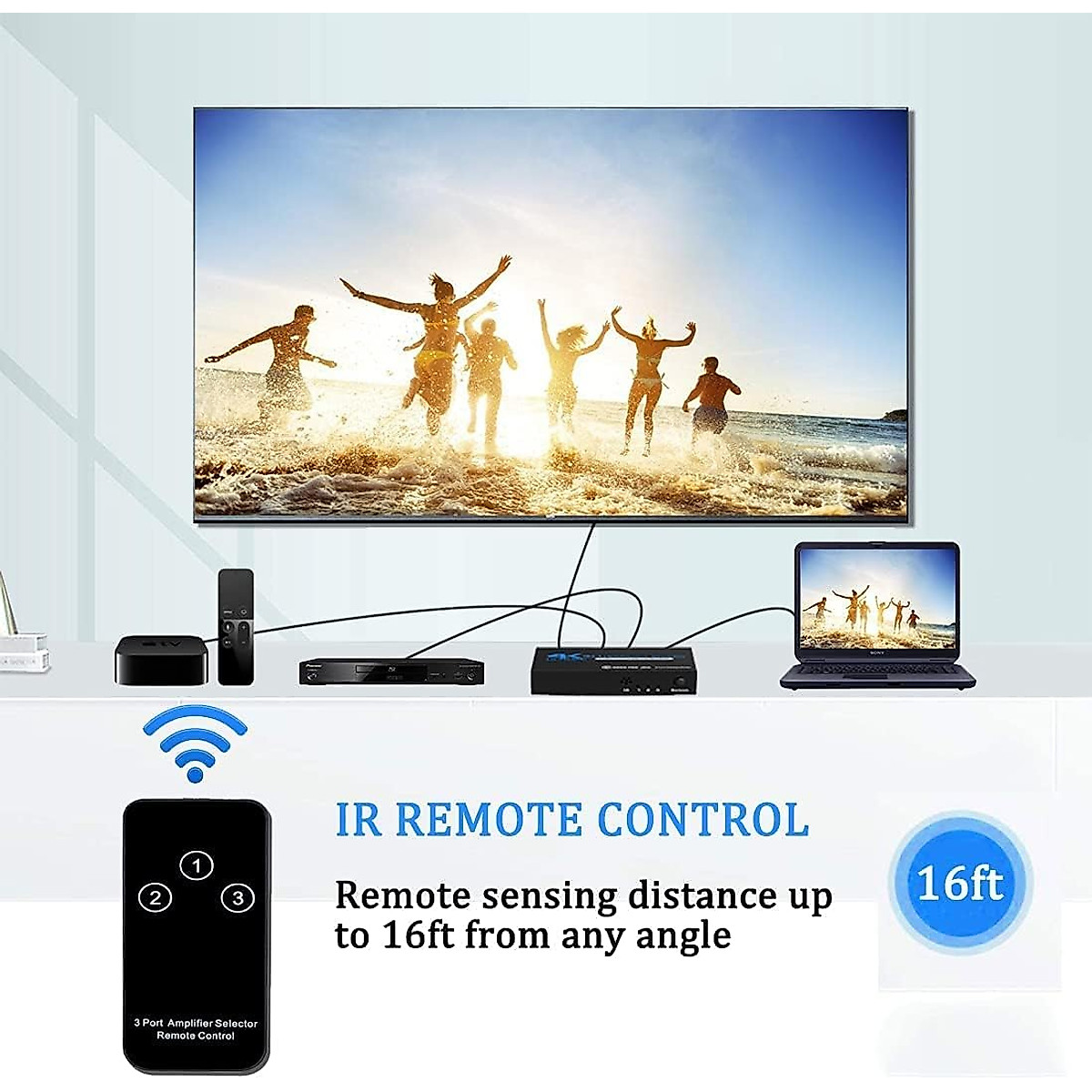 HDMI Switch 4K@60Hz, NEWCARE HDMI Switch with Remote Control, 3 Port HDMI Switcher Selector, Supports 4K, 3D, HDCP2.2, HDMI2.0, HDR, Auto for Fire Stick, HDTV, PS4/5, Game Consoles, PC
