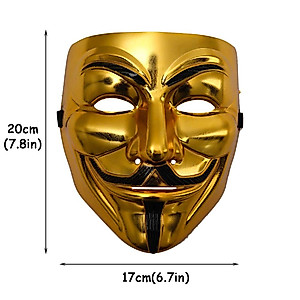 Miuion Guy Fawkes Mask -V for Vendetta， Anonymous Cosplay Party Mask for Halloween（Golden）