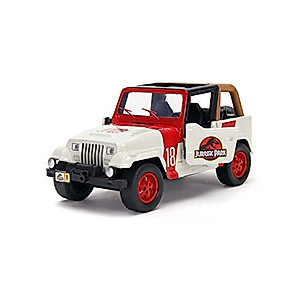 Jada Toys Jurassic World 1:32 Jeep Wrangler Die-cast Car, Toys for Kids and Adults,White/Red