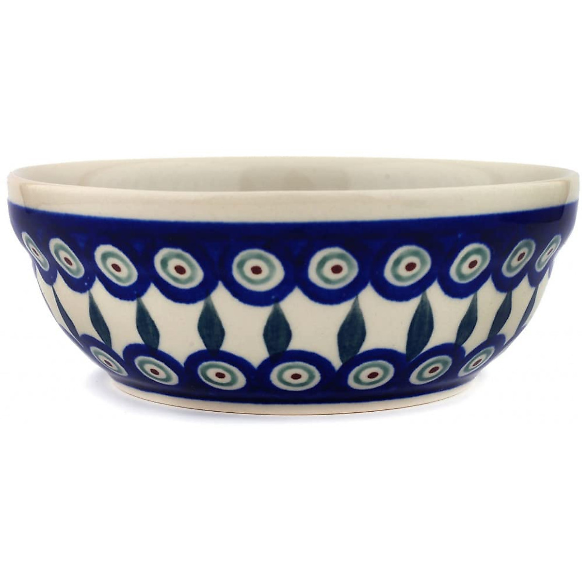 Polish Pottery 6½-inch Bowl (Peacock Leaves Theme) + Certificate of Authenticity