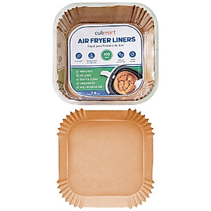 Culimart Premium Air Fryer Liners Disposable Paper Square 100 PCS Non-Stick Airfryer Parchment Sheets, Oil-Proof, Waterproof,fits 5 6 7 8 9 QT Basket Accessories Microwave Oven Liners