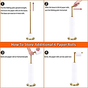 Toilet Paper Holder Stand Bathroom Toilet Paper Storage for 4 Paper Rolls with Heavy Base, Free Standing Toilet Paper Roll Holder (Gold)