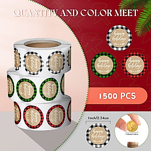 Outus 1500 Pcs Happy Holiday Stickers St Patrick Back to School Gift Wrap for Teacher Envelope Labels Roll Buffalo Plaid Sticker Round Tag Seal Decals for Baby Shower Greeting Cards Supplies, 1 Inches