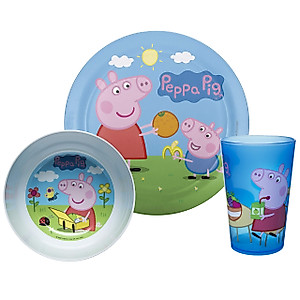 zak! 5-Piece Dinnerware Set, Peppa Pig - Durable Plastic & Stainless Steel - Includes Tumbler, 8-Inch Plate, 6-Inch Bowl, Fork & Spoon - Suitable for Kids Ages 3+
