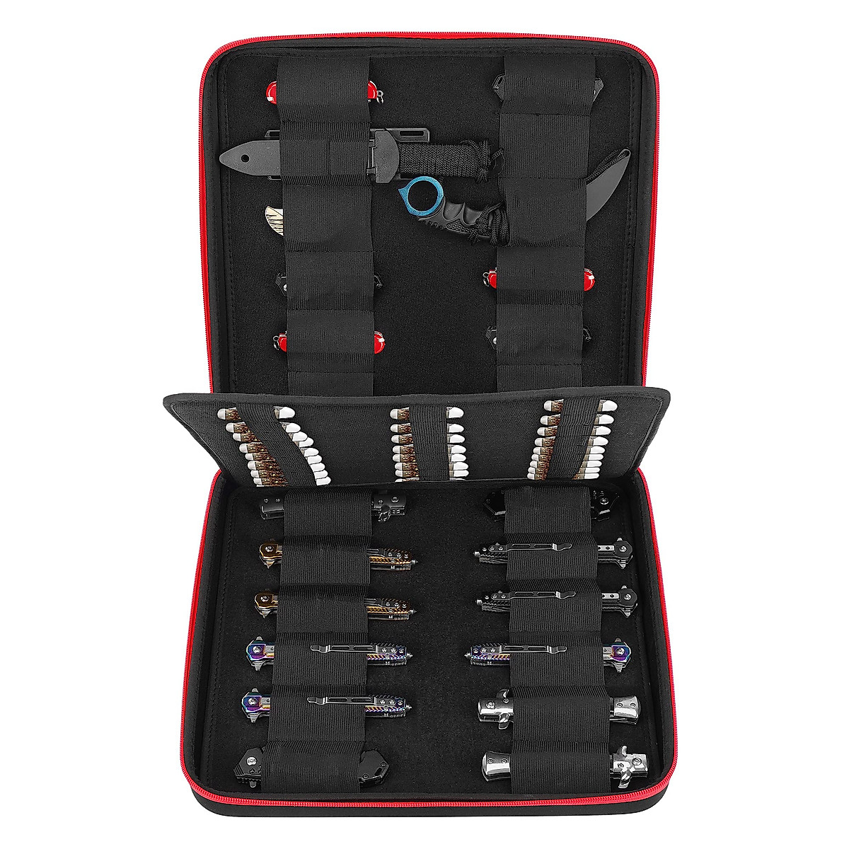 Risou Knife Display Case for Butterfly Knife, Folding Knives, Knives Displaying Storage Box and Carrying Organizer Holds up to 69 Knife for Survival, Tactical, Outdoor, EDC Mini Knife (Only Case)