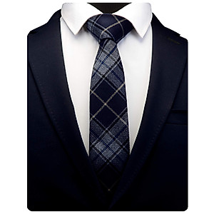 GUSLESON Tartan Tie Mens Casual Gray Ties Dark Navy blue Striped Necktie Festival Gifts (0910-08)