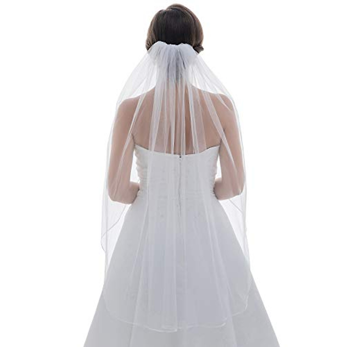 SAMKY 1T 1 Tier 1/8" Ribbon Edge Wedding Veil - Light Ivory Fingertip Length 36" V538