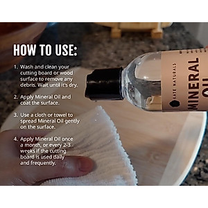 Mineral Oil for Cutting Board Oil (8oz) - Kate Naturals. Food Grade Mineral Oil for Cutting Board. Food Safe Mineral Oil for Kitchen Appliances, Knives, Butcher Block Oil, Stainless Steel, Wood Oil
