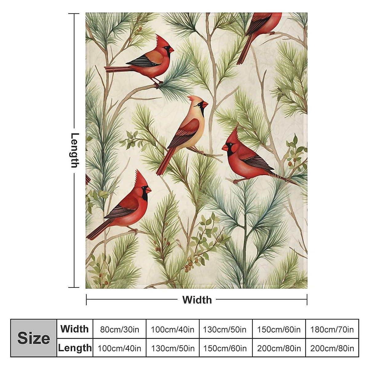 Blanket Red Birds Pine Cones Berry Winter Holiday Soft Blankets and Throws for Sofa Cardinal Bird Pattern Luxurious Warm and Cozy for Home Bed Couch for Girls Birthday Valentines Gifts 40"x50"