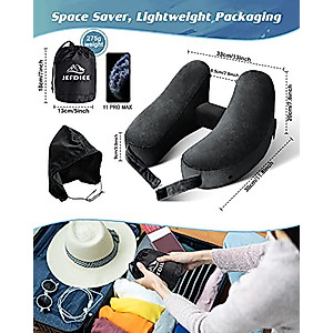 JefDiee Neck Pillows for Travel, Travel Pillow for Neck, Chin, Head Support, Airplane Pillow with Soft Washable Velour Cover, Hat, Portable Luxury Bag, 3D Sleep Mask and Earplugs (Black)