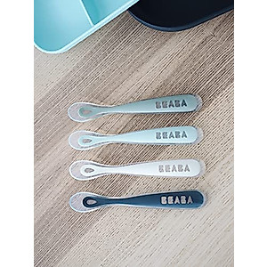 BEABA Baby's First Foods Spoon Set, Original Silicone Baby Spoons, Baby Essentials, Baby Spoons, Pack of 4 Baby Gift Set, BPA Lead & Phthalate Free, Rain