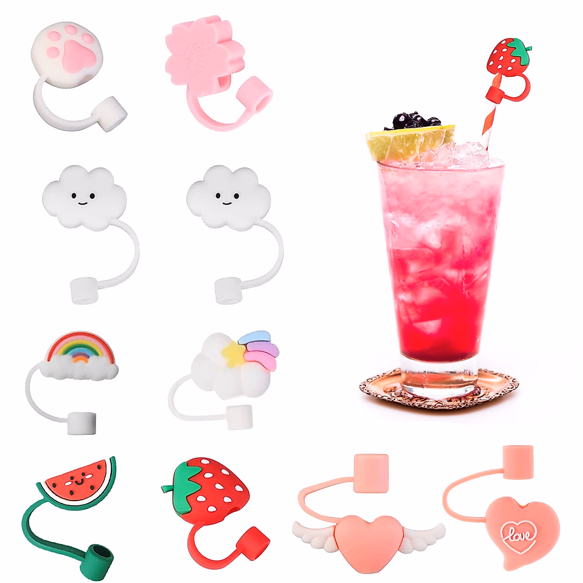 10Pcs Straw Tips Cover Straw Covers Cap for Reusable Straws Cloud Shape Straw Protector for 6-8 mm Cute Straws Plugs (Not include Straw)