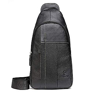 Genuine Leather Shoulder Backpack For Men Women Sling Crossbody Bag For Travel Crossbody Backpack with Charging Port - Black