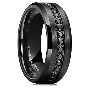 King Will Mens 8mm Black Men Women Tungsten Carbied Rings Wedding Bands Cubic Zirconia Eternity Ring CZ Inlaid Black 9