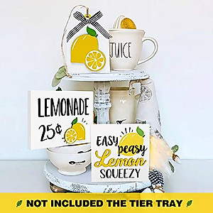 Lemon Wooden Tiered Tray Decor Fresh Lemonade 25 ￠ Easy Peasy Lemon Squeezy Summer Buffalo Plaid Farmhouse Stand Rustic Kitchen Signs Set Of 3