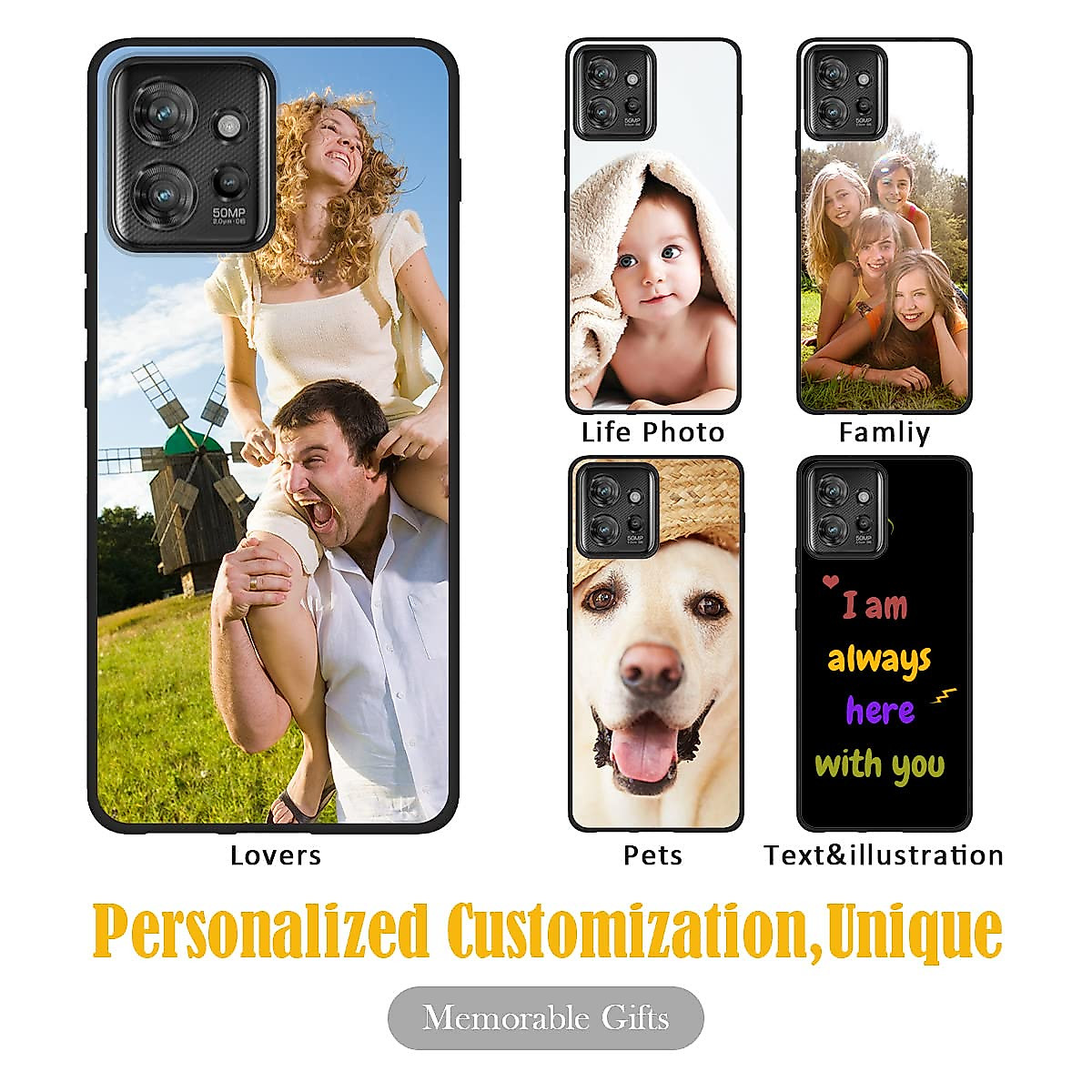 Personalize Phone Case for Motorola Moto Thinkphone 5G - Customizable Photo Picture Text Name, Customized Cellphone Cover Thin Soft TPU Protective Black Cases Covers 6.6 inch | Memorial Gift