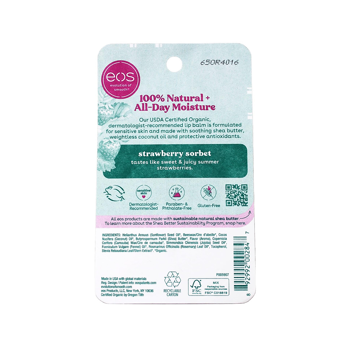 eos Smooth Lip Balm Sphere, Strawberry Sorbet 0.25 oz (Pack of 2)