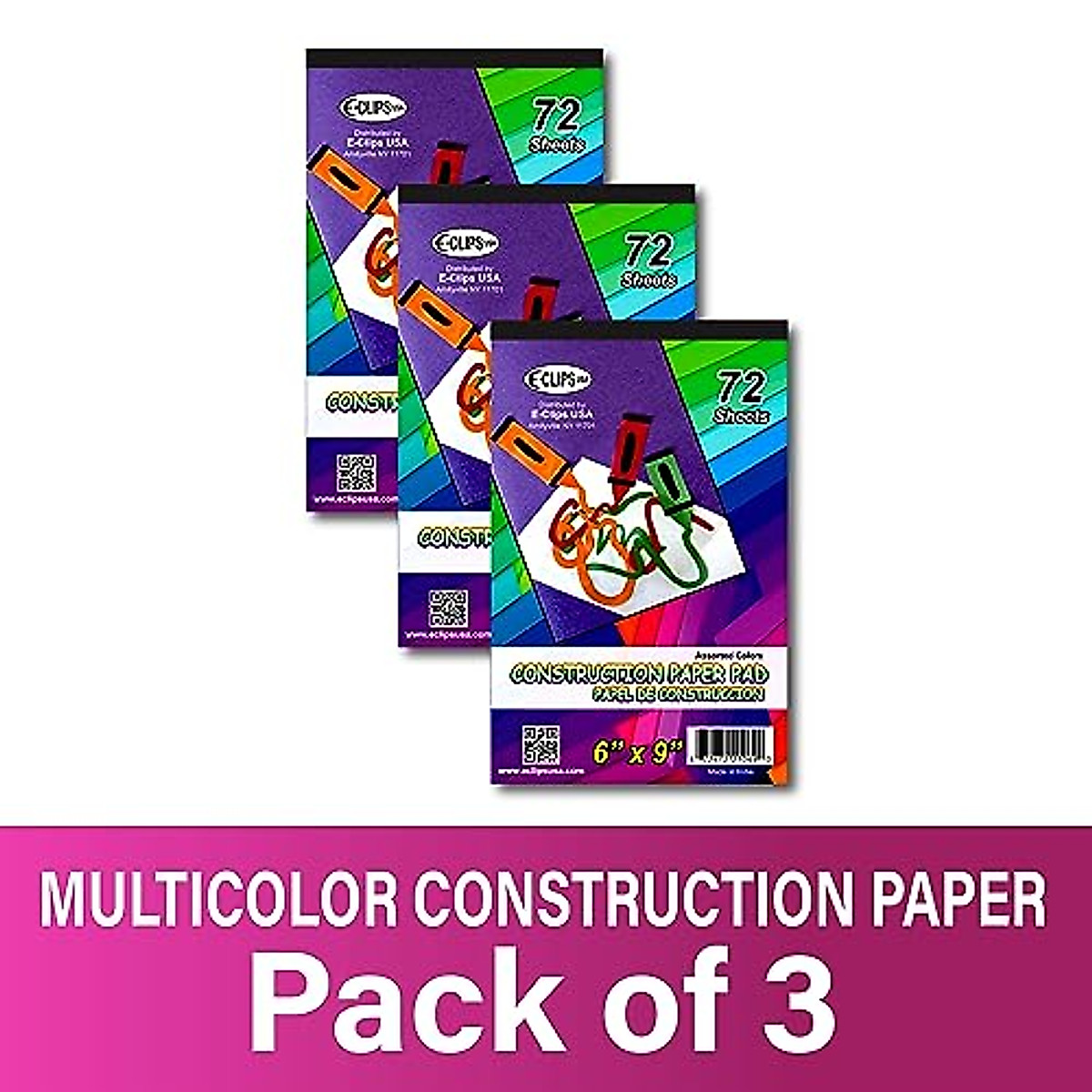 Auksales Construction Paper Multicolor for Art & Craft | 6" x 9" Inches | Bundle of 72 Sheets | Case Pack of 3