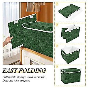 CaTaKu Emerald Green Glitter Storage Bins with Lids and Handles, Fabric Large Storage Container Cube Basket with Lid Decorative Storage Boxes for Organizing Clothes