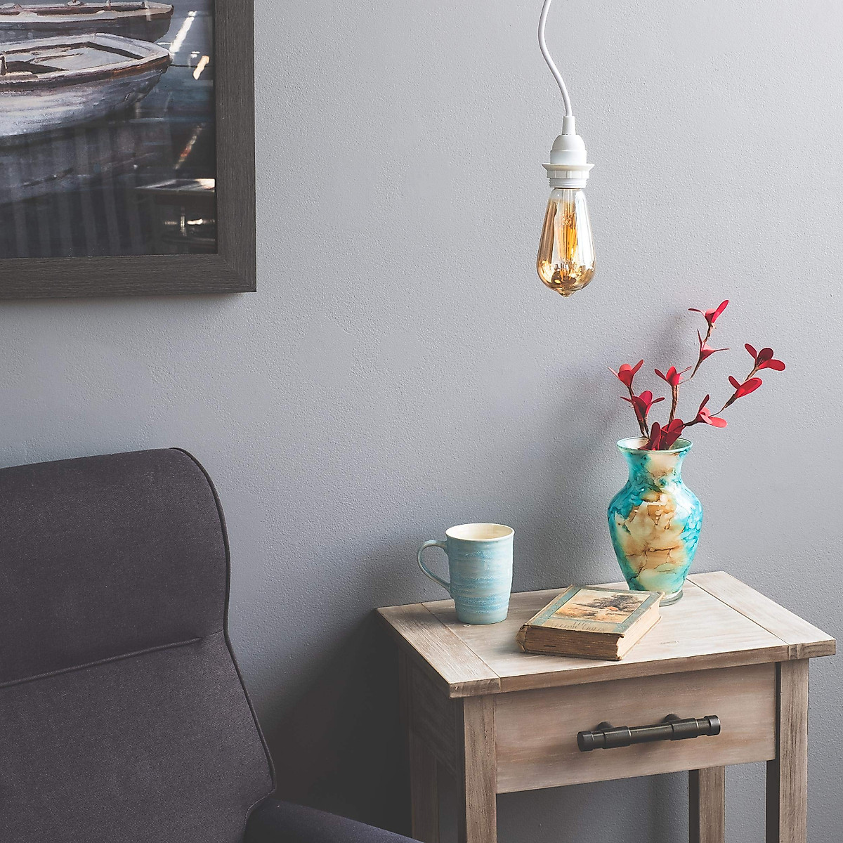 Wallniture Fiore 15 Feet Hanging Lantern Cord Room Decor for Pendant Light Bulbs Socket Set, White