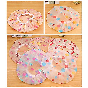 AKOAK 5 Pieces Reusable Waterproof EVA Plastic Lace Elastic Band Flower Printed Hat Environmental Protection Hair Bath Caps Shower Caps