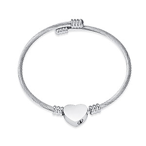 constantlife Cremation Bracelet for Ashes Memorial Jewelry Stainless Steel Heart Shape Urn Pendant Bangle Loved Ones Funeral Ashes Holder Keepsake Gift (A-Silver)