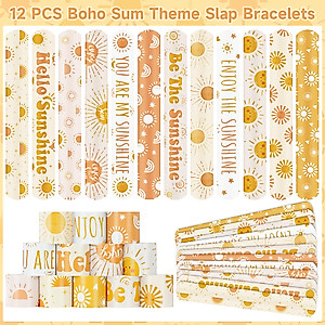 Erweicet Boho Sun Party Favors 72 PCS Sunshine Slap Bracelet Boho Rainbow Temporary Tattoos DIY Stickers Keychain Plastic Straws Gift Bags for Kids Sun Theme Birthday Party Baby Shower