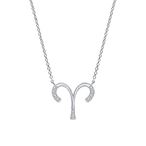 Elmas Jewelry 1/10ct Round White Diamond 925 Sterling Silver Horoscope Zodiac Aries Pendant for Women