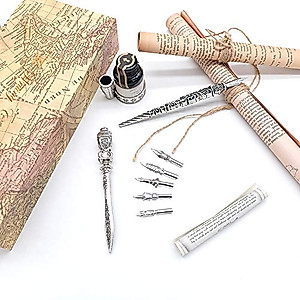 GC QUILL Metal Calligraphy Dip Pen and Letter Opener Set with 6 Nibs, 1 Ink Bottles and 1 Pen Holder - MU-06