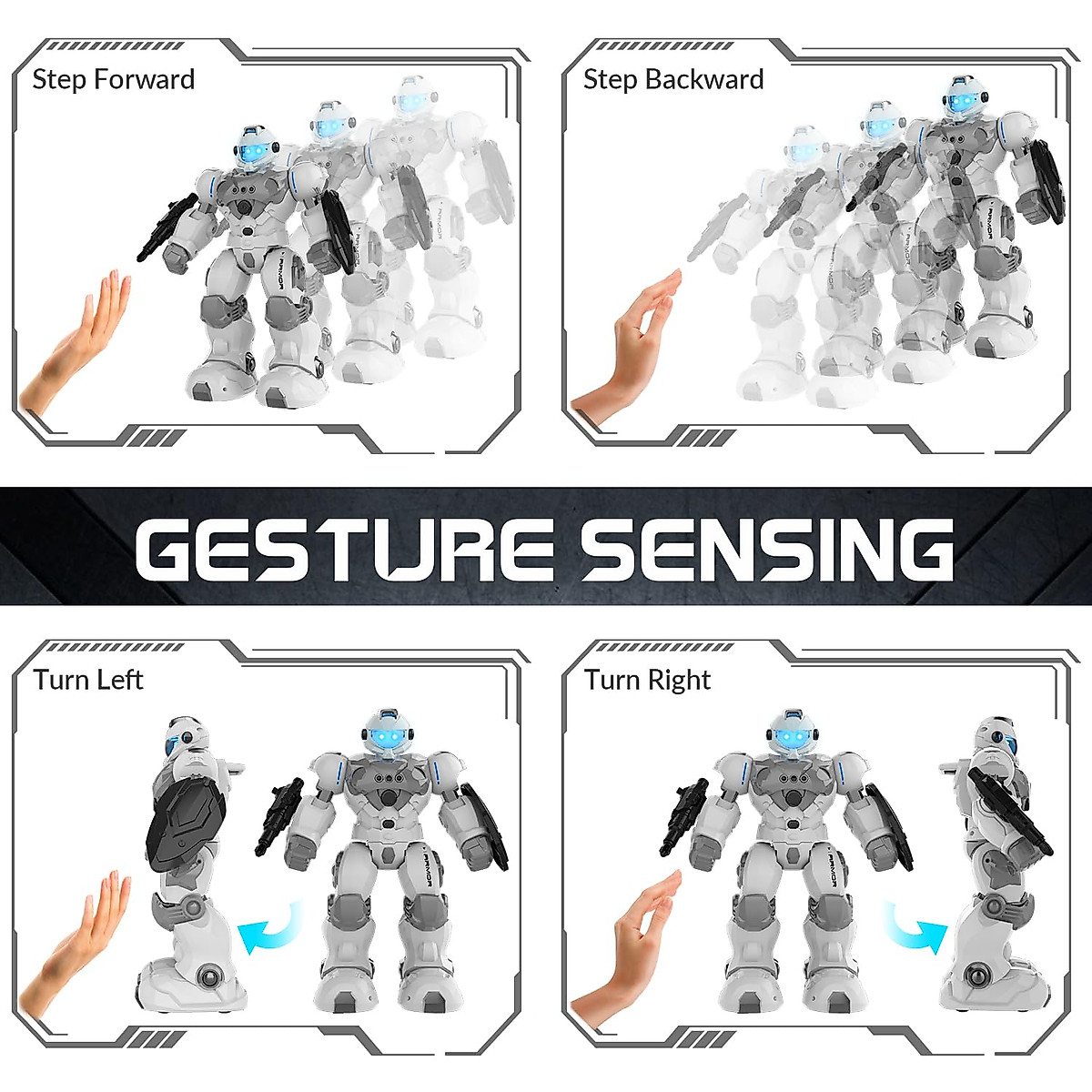 STEMTRON Robot Toys for Kids, Programmable Remote Control Robot with Intelligent Gesture Sensing, Recharge, Singing & Dancing Mode, Launcher (White)