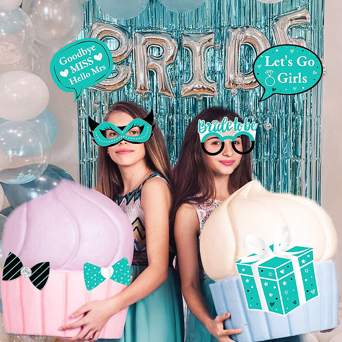 Fangleland Turquoise Bachelorette Party Photo Booth Props, 24PCS Teal Blue Bride to Be Decorations - Let's Go Girls Sign Selfie Stick for Bridal Shower Wedding Engagement Party Supplies