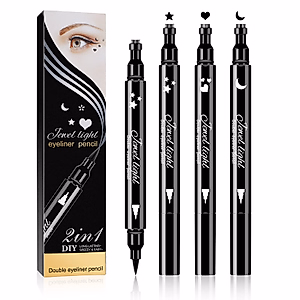 Ownest 3 Pcs Double-sided Liquid Eyeliner Pen,with Eye Makeup Stamp Super Slim Gel Felt Tip High Black Pigment,Waterproof Smudgeproof Long Lasting Eyeliner Eye Tattoo Makeup Tool