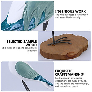 HEALLILY 2pcs Coastal Decor Wooden Seagull Figurine Bird Statue Nautical Coastal Ocean Home Decoration Green