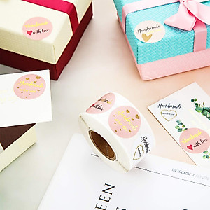 Outus 1000 Pieces Handmade with Love Stickers 1 Inch Foil Homemade Baking with Love Sticker for Baking Store, Wedding, Party and Small Business Present Labels