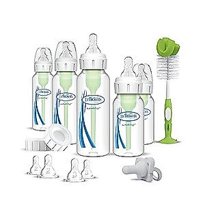 Dr. Brown's Anti-Colic Options+ Newborn Essentials Gift Set with 4oz and 8oz Baby Bottles, Baby Bottle Brush and HappyPaci