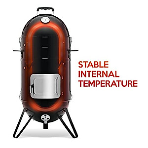 CUE WAY K-1 Vertical Charcoal Smoker Combo with Fish Hooks, 14-inch, Black