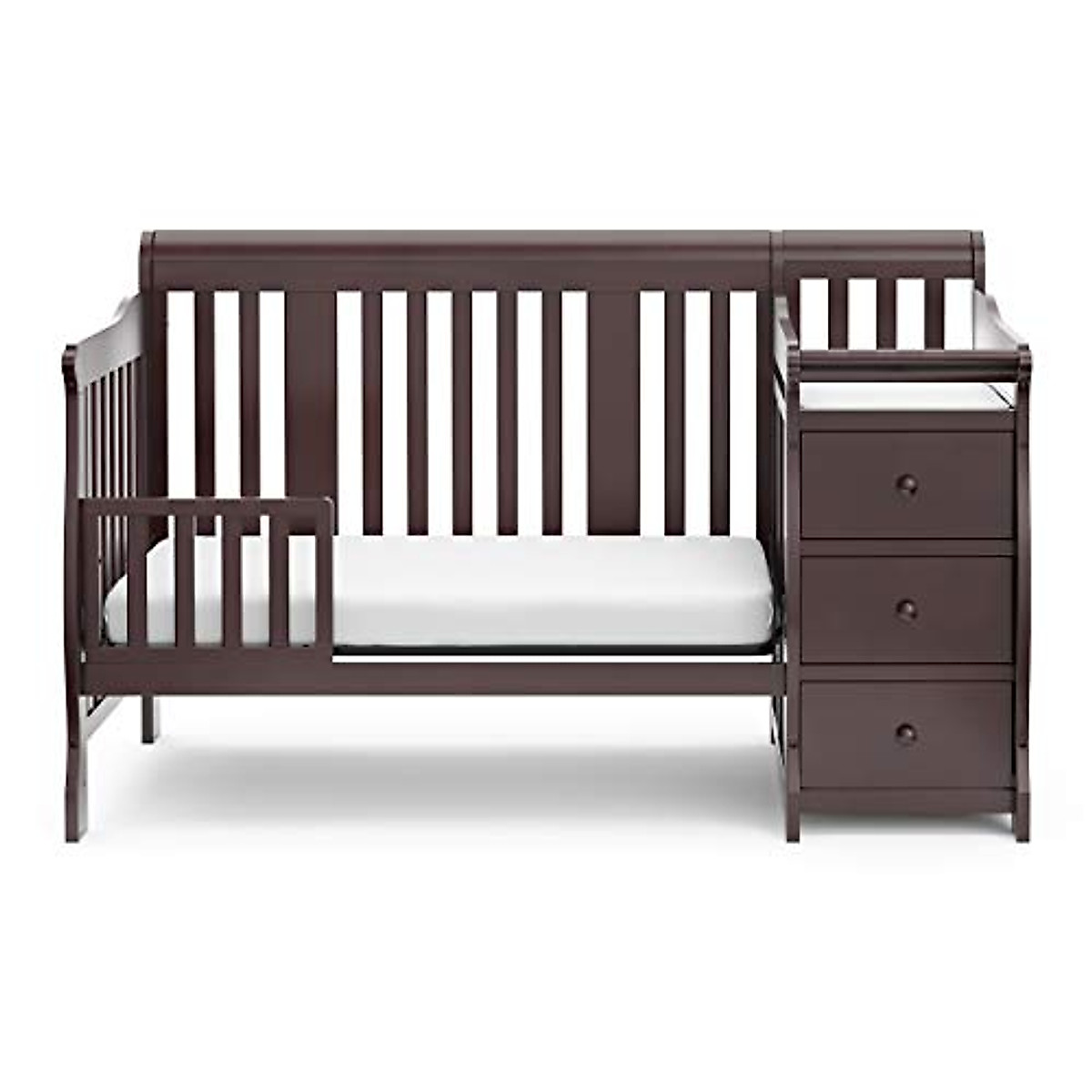 Storkcraft Portofino 5-in-1 Convertible Crib and Changer (Espresso) – Crib and Changing Table Combo with 3 Drawers, Includes Baby Changing Pad, Converts to Full-Size Bed