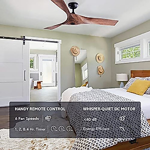 VONLUCE 52" Ceiling Fan No Light with Remote Control, Industrial Ceiling Fans with 3 Walnut Plastic Blades, Mid Century Indoor Ceiling Fan Airplane Propeller for Kitchen Bedroom Living Room