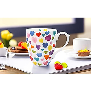 Glen Mila 13oz Cute Coffee Mugs for Women Bone China Coffee Mug Cute Mugs Christmas Mugs birthday Gifts for Mom Friends (pink heart)