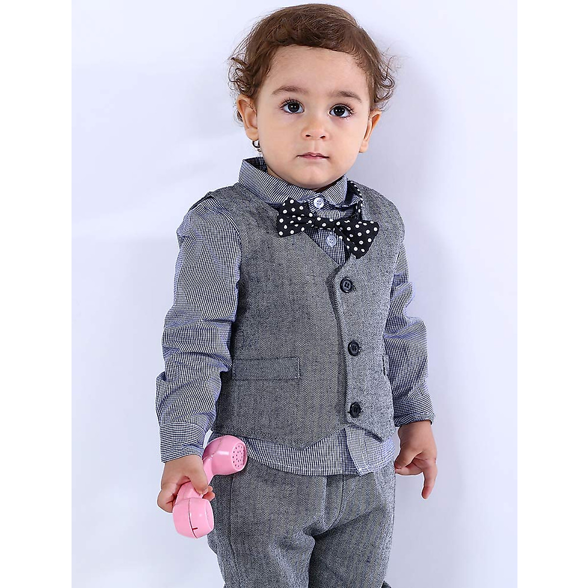 Abolai Baby Boys' 4 Piece Vest Set with Shirt,Vest and Pant Grey 90