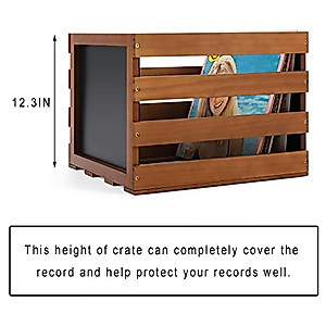 HYNAWIN Vinyl Record Storage Crate, Wooden Album Storage Holder Record Organizer Box, Brown